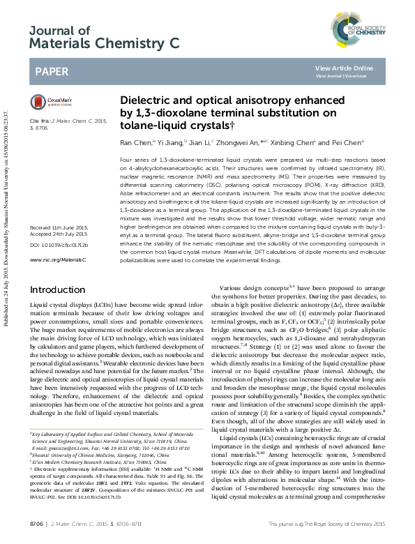 (PDF) Dielectric and optical anisotropy enhanced by 1,3-dioxolane ...