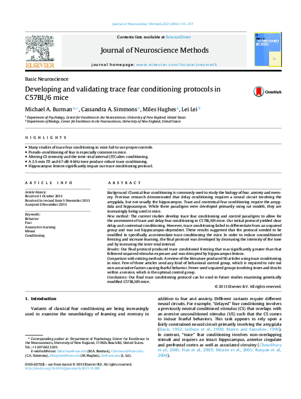 (PDF) Developing and validating trace fear conditioning protocols in ...