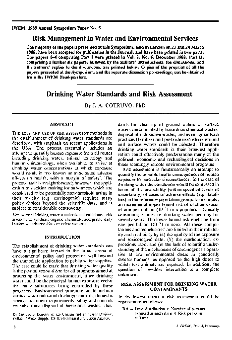 (PDF) Drinking water standards and risk assessment