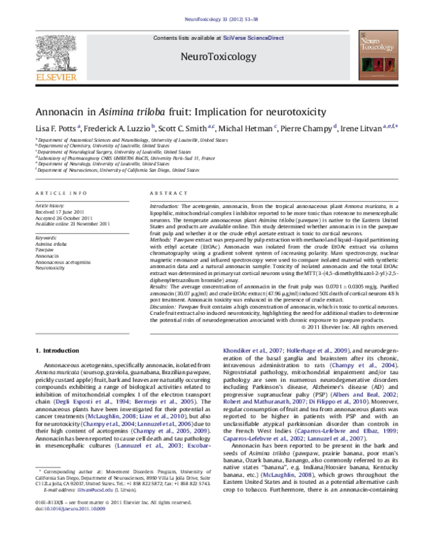 (PDF) Annonacin in Asimina triloba fruit: Implication for neurotoxicity
