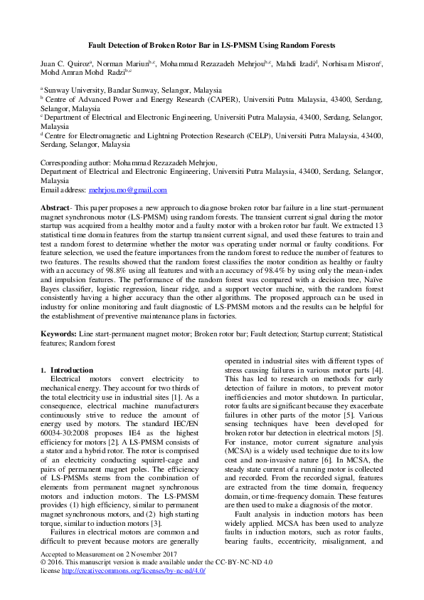 Pdf Fault Detection Of Broken Rotor Bar In Ls Pmsm Using Random Forests