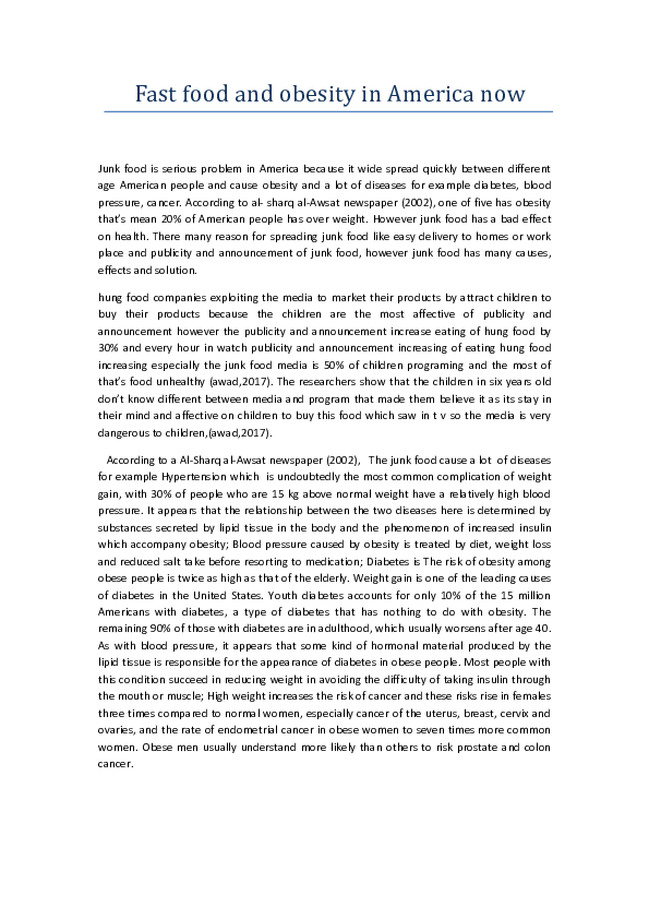 (DOC) Fast food and obesity in America now