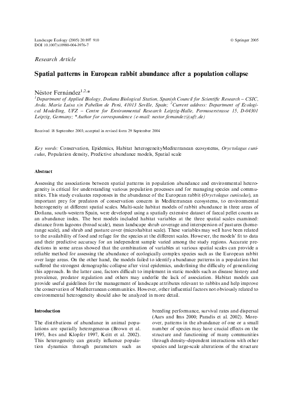 (PDF) Spatial Patterns in European Rabbit Abundance After a Population ...