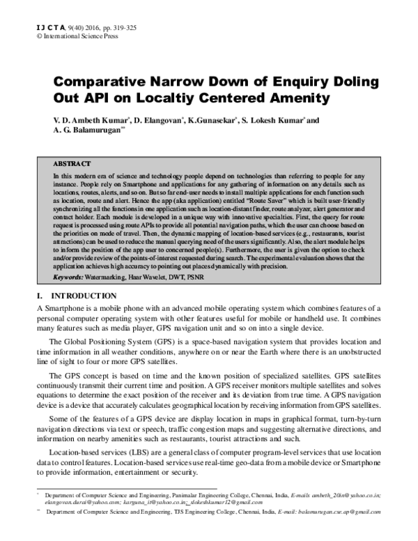 (PDF) Comparative Narrow Down of Enquiry Doling Out API on Localtiy ...