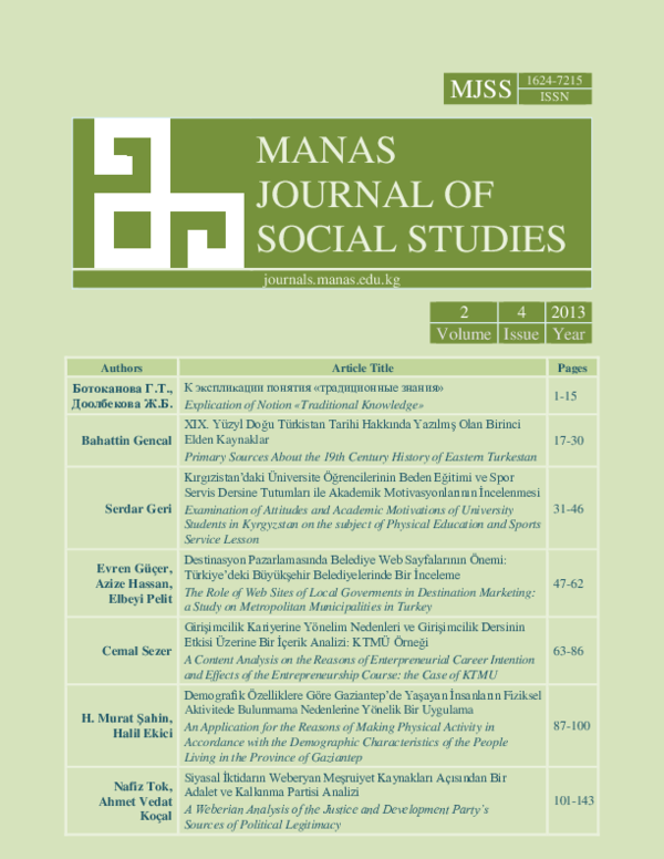 (PDF) Manas Sosyal Araştırmalar Dergisi, Volume: 2, Issue:4 Year: 2013/ ...
