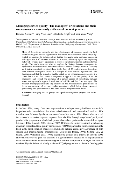 (PDF) Managing service quality: The managers' orientations and their ...