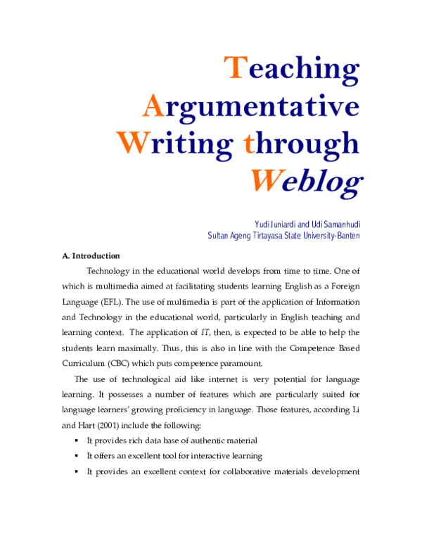 (PDF) Teaching Argumentative Writing through Weblog