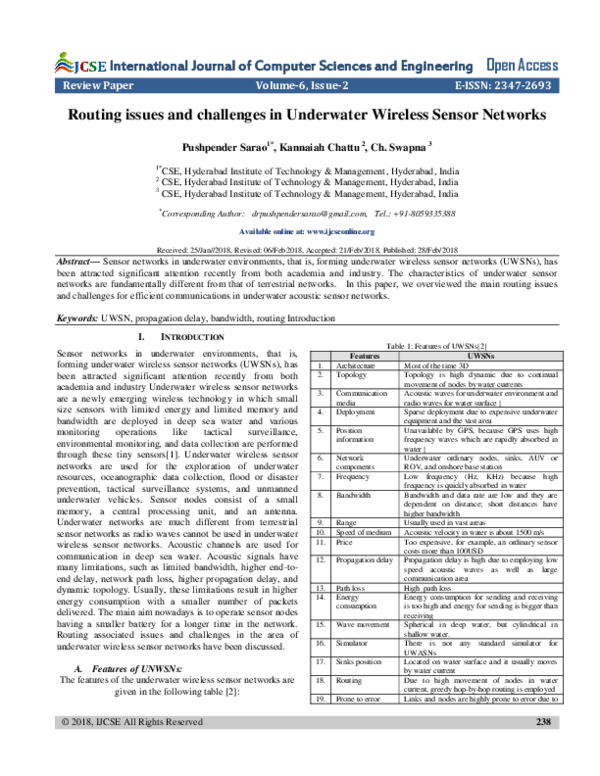 Pdf Routing Issues And Challenges In Underwater Wireless Sensor Networks Dr Pushpender