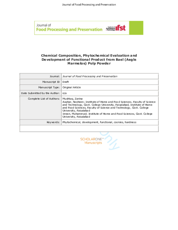 (PDF) Chemical Composition, Phytochemical Evaluation and Development of Functional Product from ...