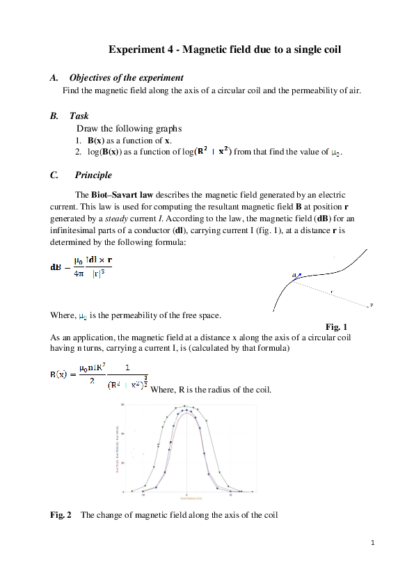 (PDF) Experiment 4 -Magnetic field due to a single coil