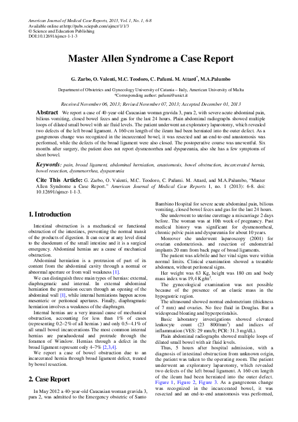 (PDF) Master Allen Syndrome a Case Report | sciepub.com SciEP ...