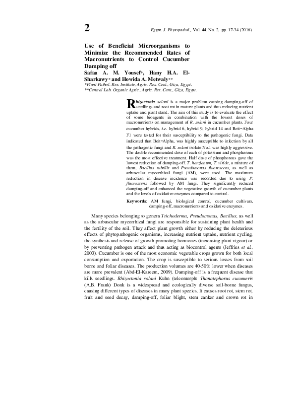 (PDF) Assessment of arbuscular mycorrhizal fungi (Glomus spp.) as potential biocontrol agents ...