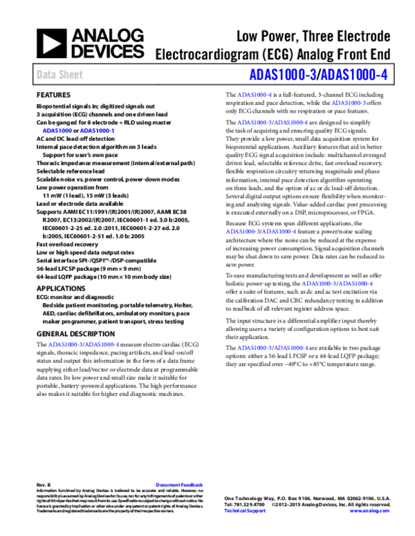 (PDF) Low Power, Three Electrode Electrocardiogram (ECG) Analog Front End