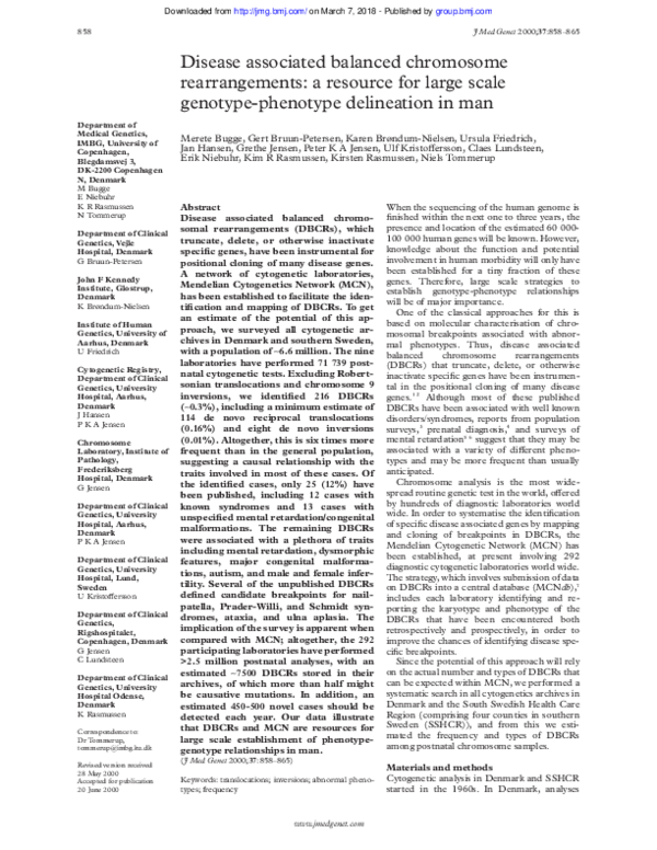 (PDF) Disease associated balanced chromosome rearrangements: a resource ...