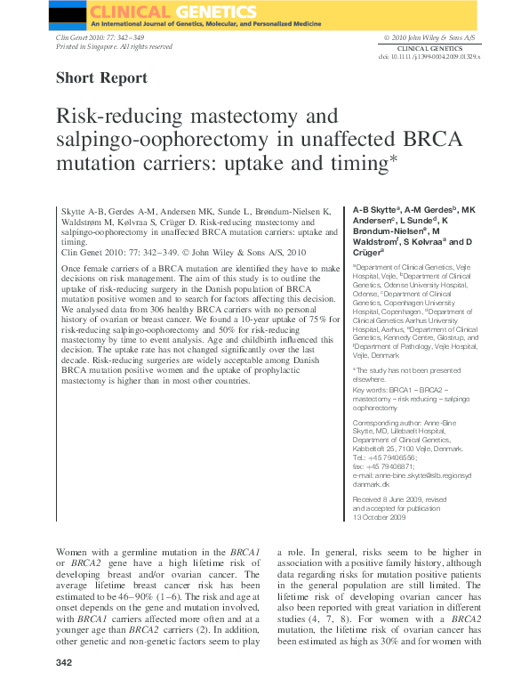 (PDF) Risk-reducing mastectomy and salpingo-oophorectomy in unaffected BRCA mutation carriers ...