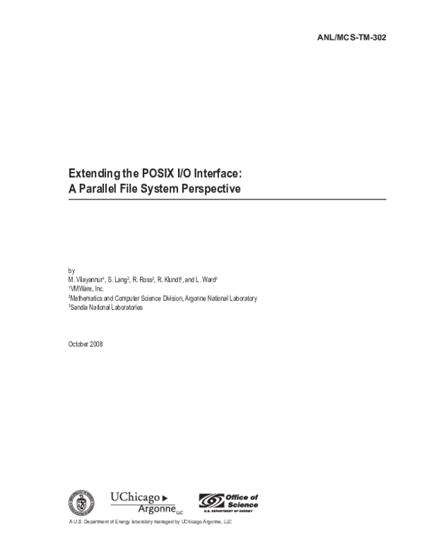 (PDF) Extending the POSIX I/O Interface: A Parallel File System Perspective ANL/MCS-TM-302