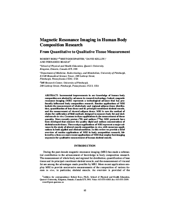 (PDF) Magnetic Resonance Imaging in Human Body Composition Research ...