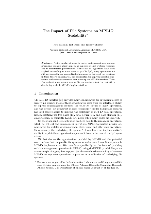 Pdf The Impact Of File Systems On Mpi Io Scalability