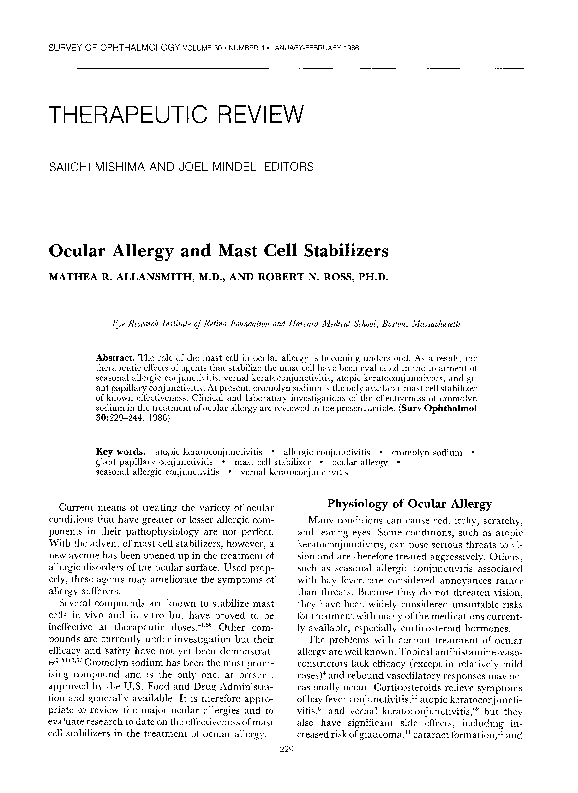 (PDF) Ocular allergy and mast cell stabilizers