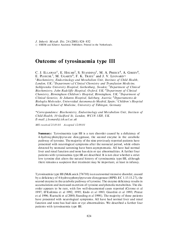(PDF) Outcome of tyrosinaemia type III