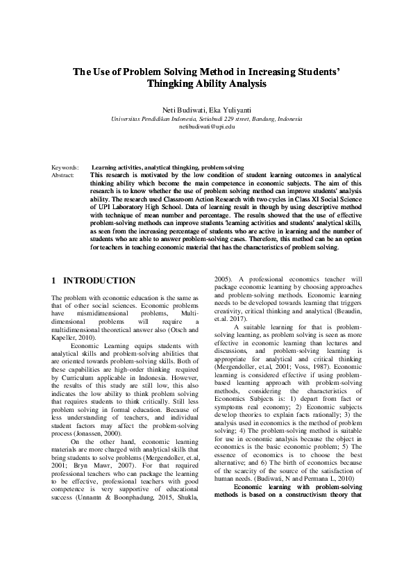 (DOC) The Use of Problem Solving Method in Increasing Students' Thingking Ability Analysis