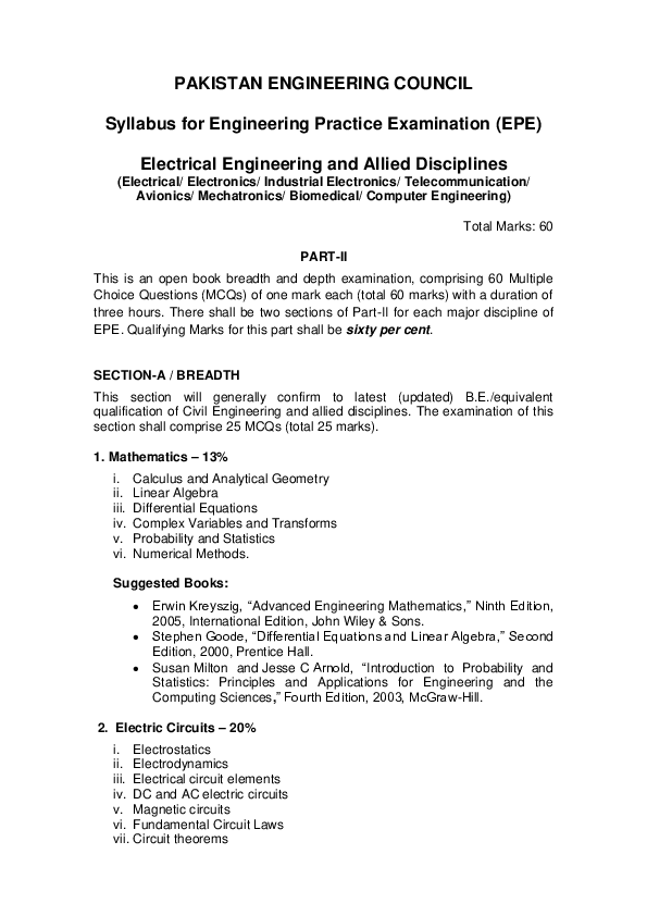 (PDF) PAKISTAN ENGINEERING COUNCIL Syllabus for Engineering Practice ...