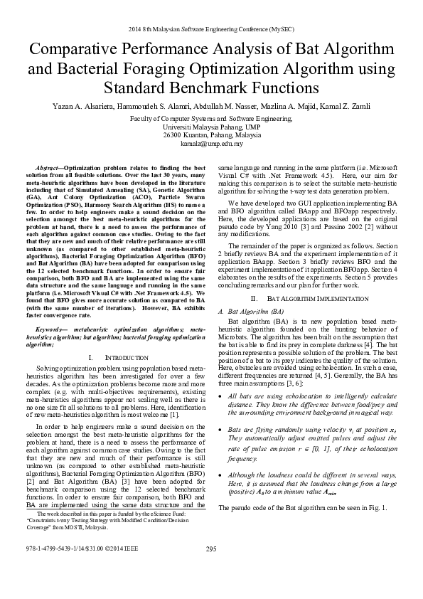 (PDF) Comparative Performance Analysis of Bat Algorithm and Bacterial Foraging Optimization ...