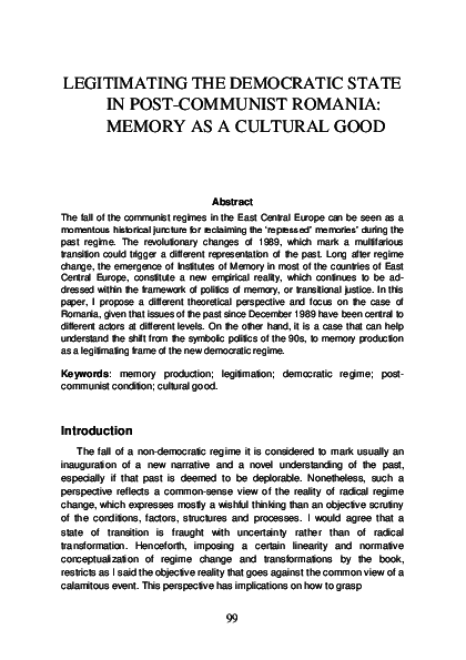 (PDF) LEGITIMATING THE DEMOCRATIC STATE IN POST-COMMUNIST ROMANIA ...