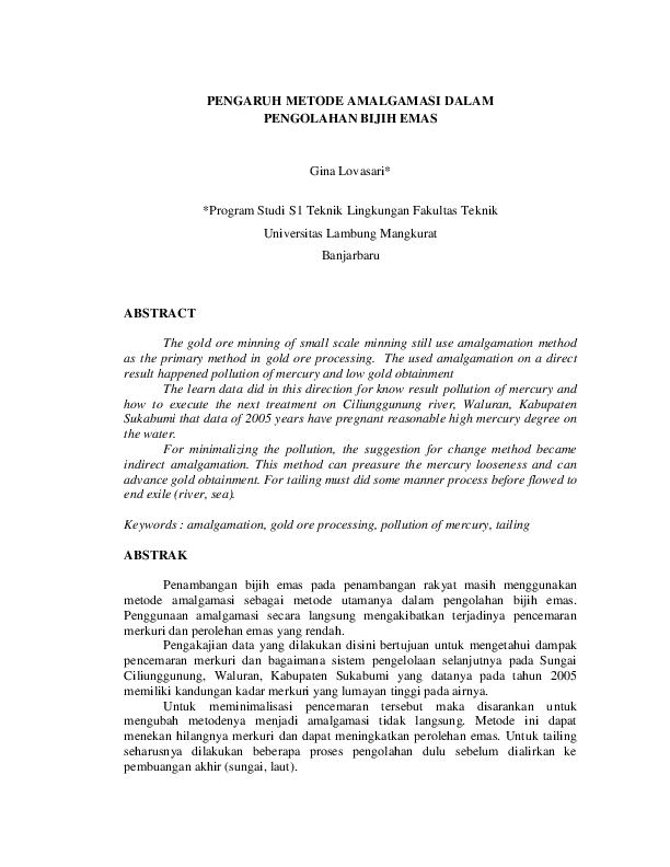 (DOC) PENGARUH METODE AMALGAMASI DALAM PENGOLAHAN BIJIH EMAS