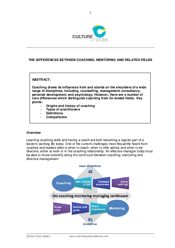 (PDF) THE DIFFERENCES BETWEEN COACHING, MENTORING AND RELATED FIELDS