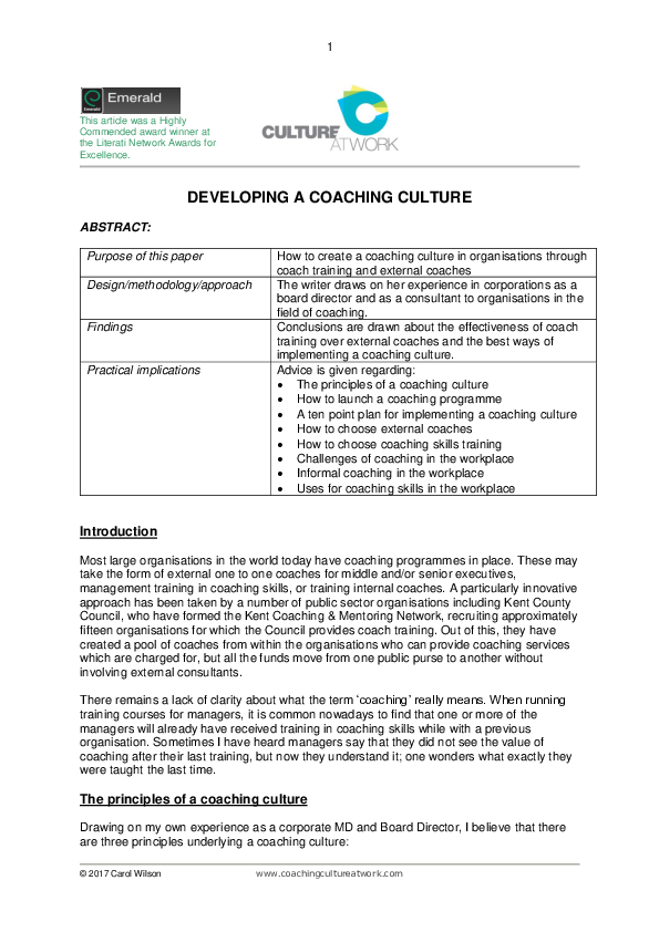 (PDF) DEVELOPING A COACHING CULTURE