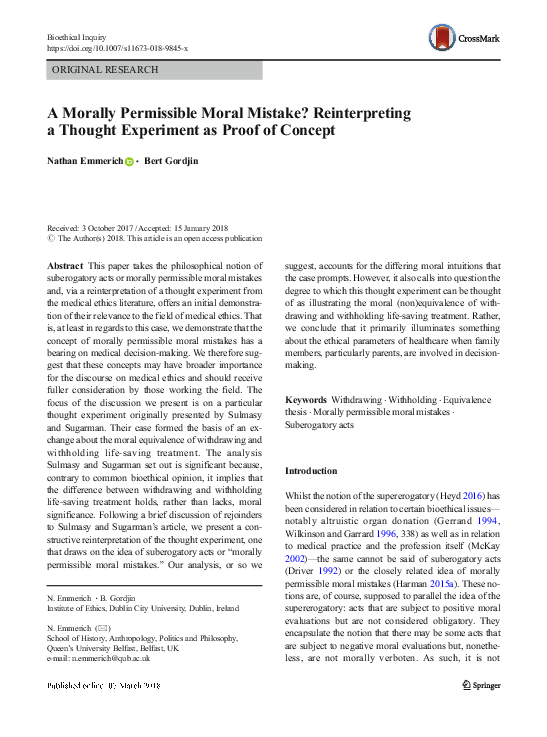 (PDF) A Morally Permissible Moral Mistake? Reinterpreting a Thought ...