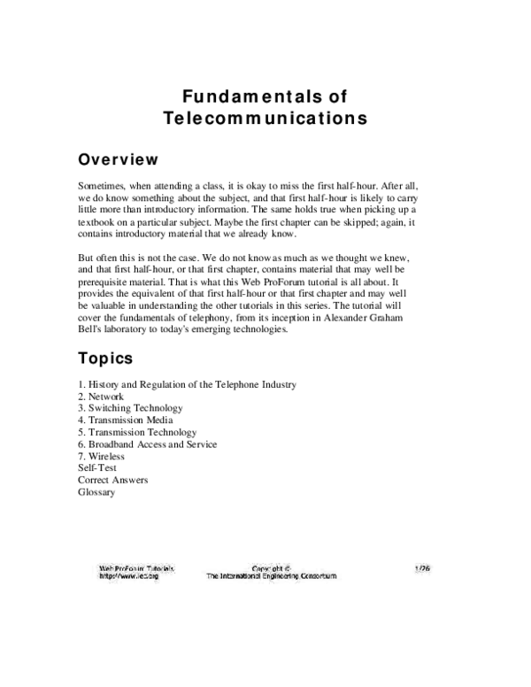 (PDF) Fundamentals of Telecommunications Overview