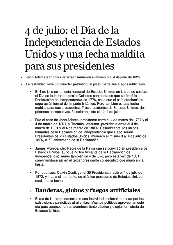 (DOC) 4 de julio: el Día de la Independencia de Estados Unidos y una ...