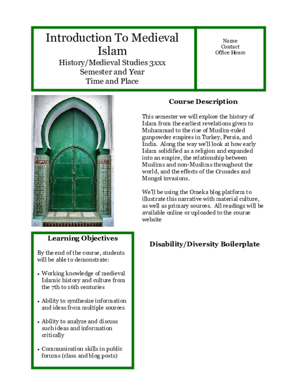 (PDF) Medieval-Early Modern Islamic World History Syllabus