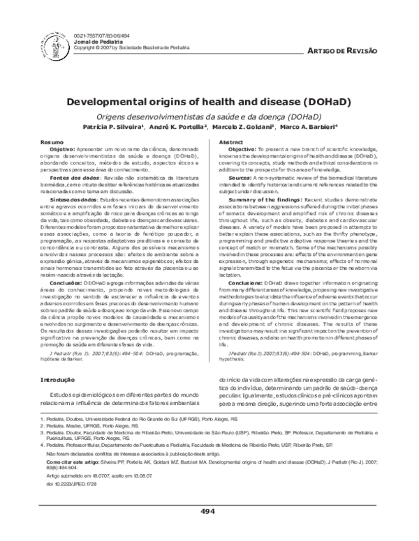 (PDF) Developmental origins of health and disease (DOHaD