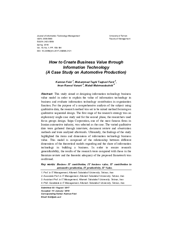 (PDF) How to Create Business Value through Information Technology (A ...