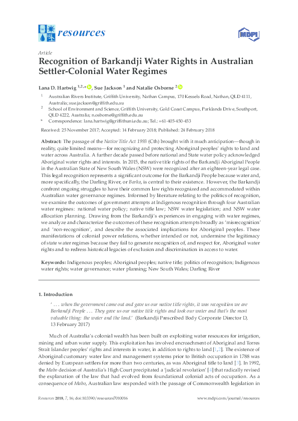 (PDF) Recognition of Barkandji Water Rights in Australian Settler ...