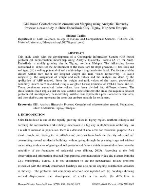 (PDF) GIS-based Geotechnical Microzonation Mapping using Analytic Hierarchy Process: a case ...
