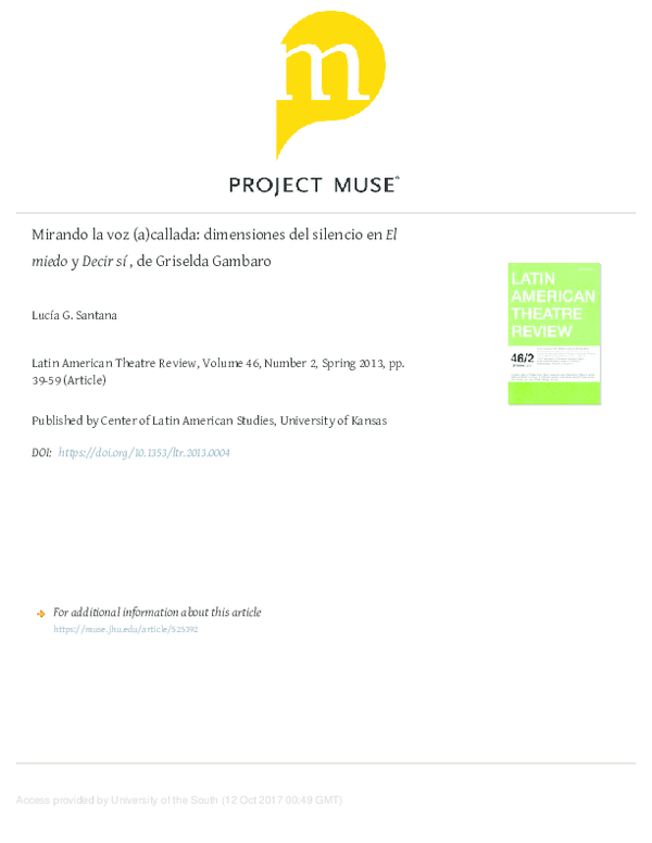 (PDF) Mirando la voz (a)callada: dimensiones del silencio en El miedo y ...