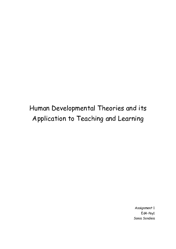 (DOC) Human Developmental Theories and its Application to Teaching and Learning Assignment 1 Ed4 ...