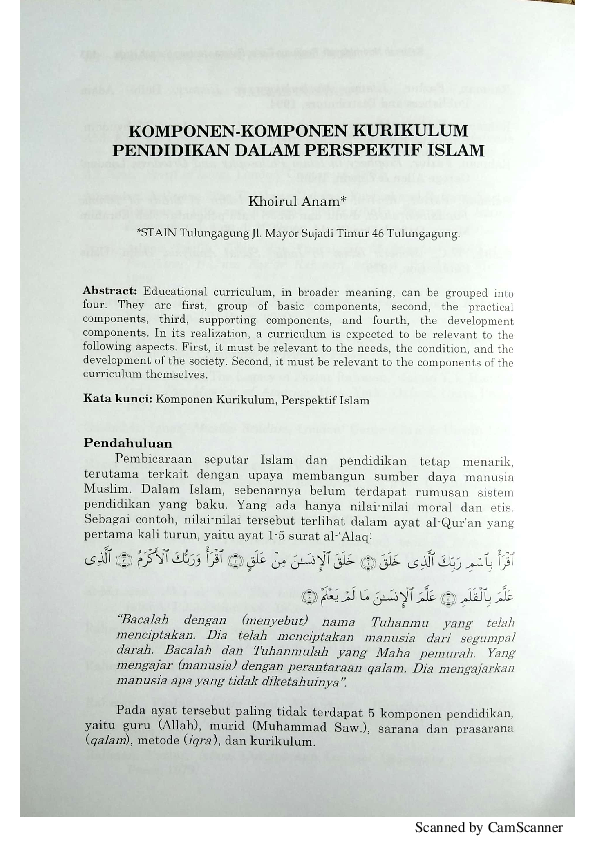 (PDF) Komponen-Komponen Kurikulum Pendidikan dalam Perspektif Islam