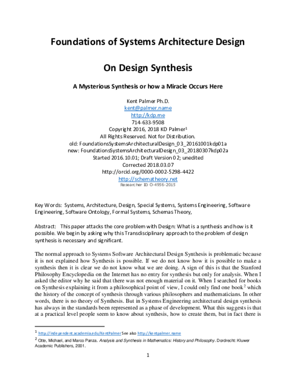 (PDF) Foundations of Systems Architecture Design 03: On Design ...