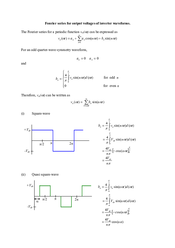 Pdf Fourier Series For Output Voltages Of Inverter Waveforms