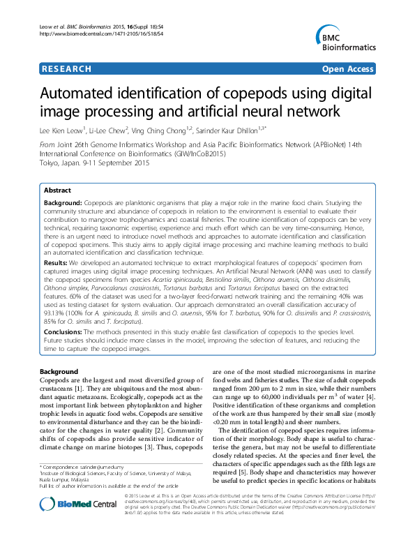 (PDF) Automated identification of copepods using digital image processing and artificial neural ...