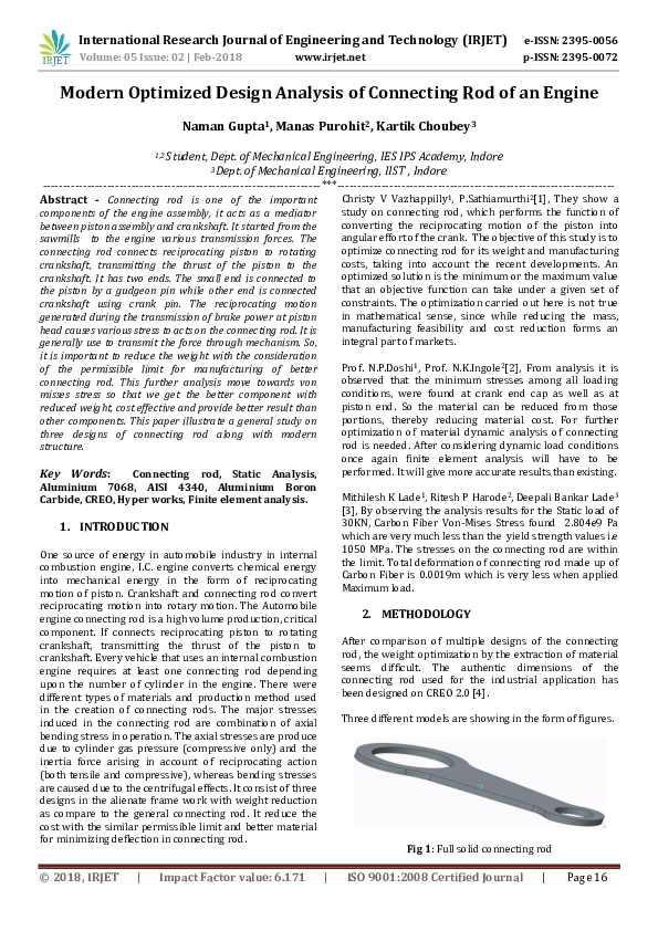 (PDF) Modern Optimized Design Analysis of Connecting Rod of an Engine