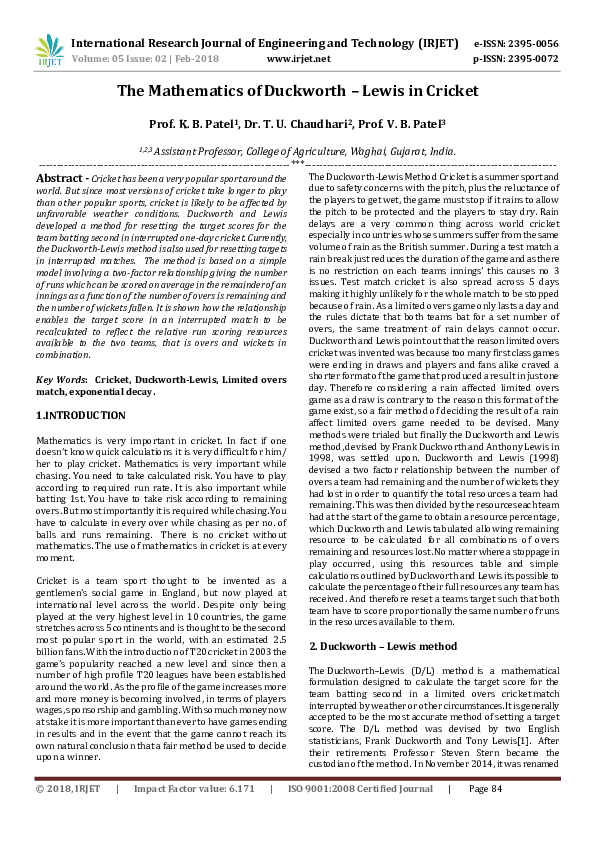 (PDF) The Mathematics of Duckworth – Lewis in Cricket