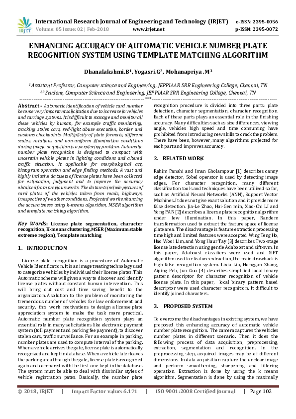 (PDF) ENHANCING ACCURACY OF AUTOMATIC VEHICLE NUMBER PLATE RECOGNITION ...