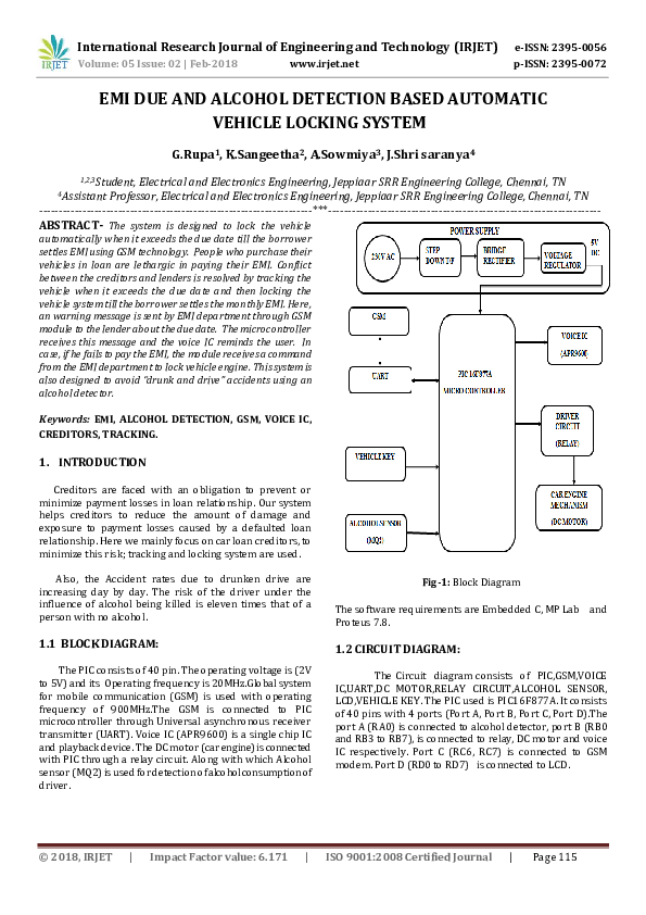 Pdf Emi Due And Alcohol Detection Based Automatic Vehicle Locking System