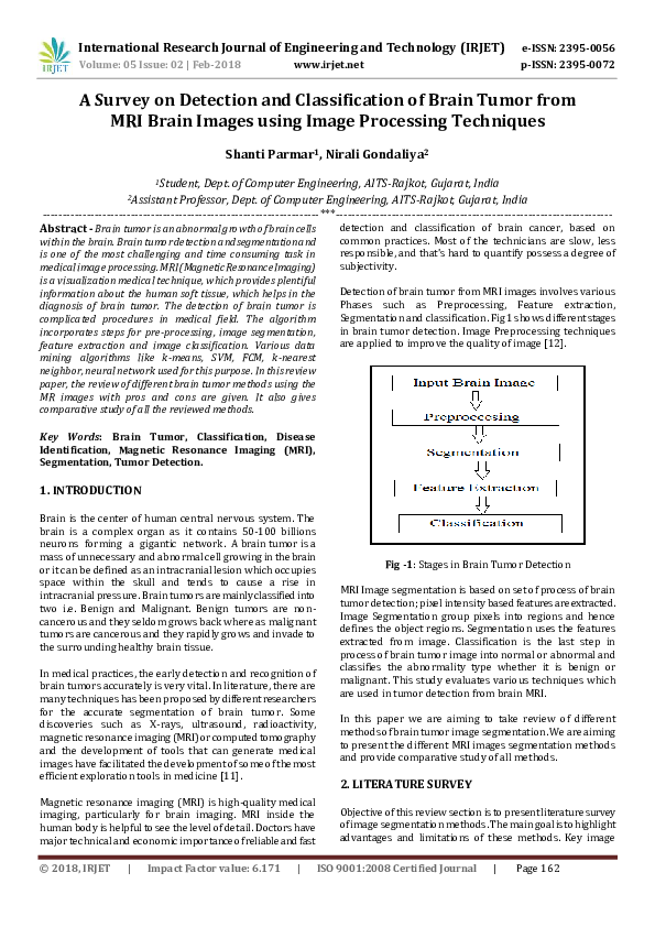 (PDF) A Survey on Detection and Classification of Brain Tumor from MRI Brain Images using Image ...